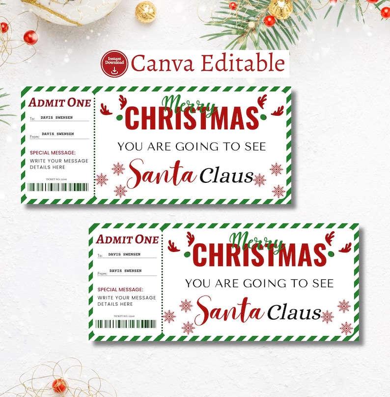 Visit to Santa Ticket ,santa's Grotto Ticket Template, Surprise Santa ...
