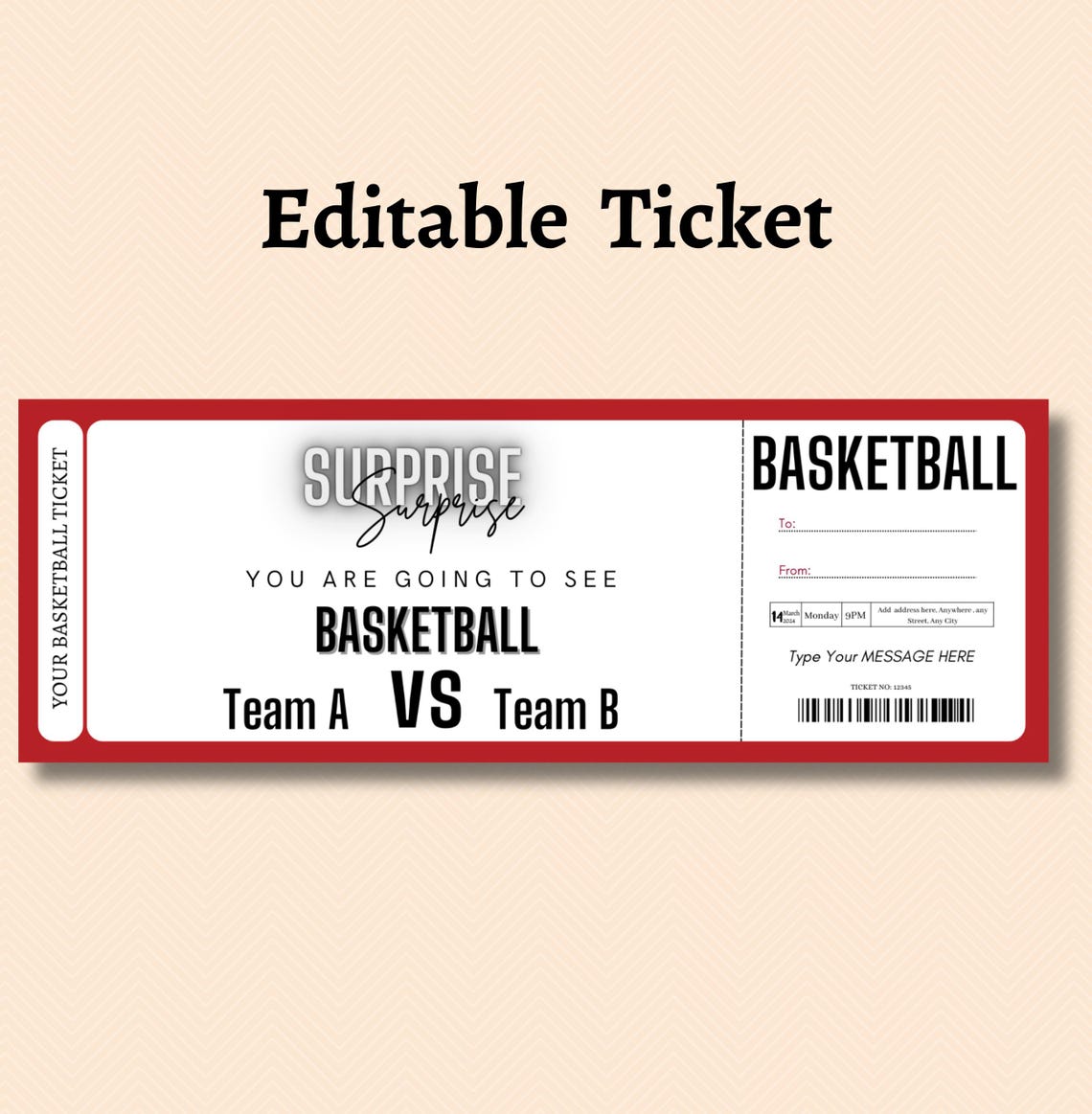 Editable Basketball Game Ticket Template: Surprise Gift (digital ...
