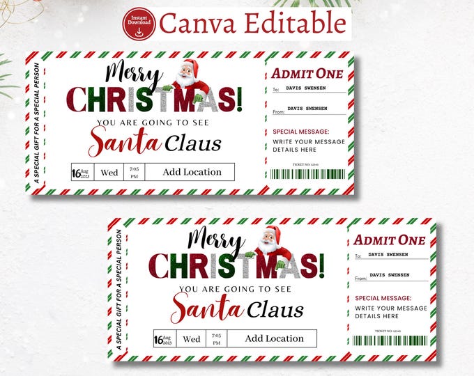 Santa Ticket Printable, Santa's Grotto Ticket Template, Surprise Santa ...