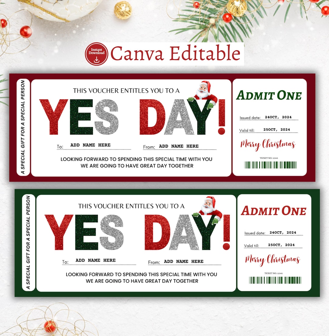 Editable Christmas Yes Day Coupon Ticket (printable) - Etsy