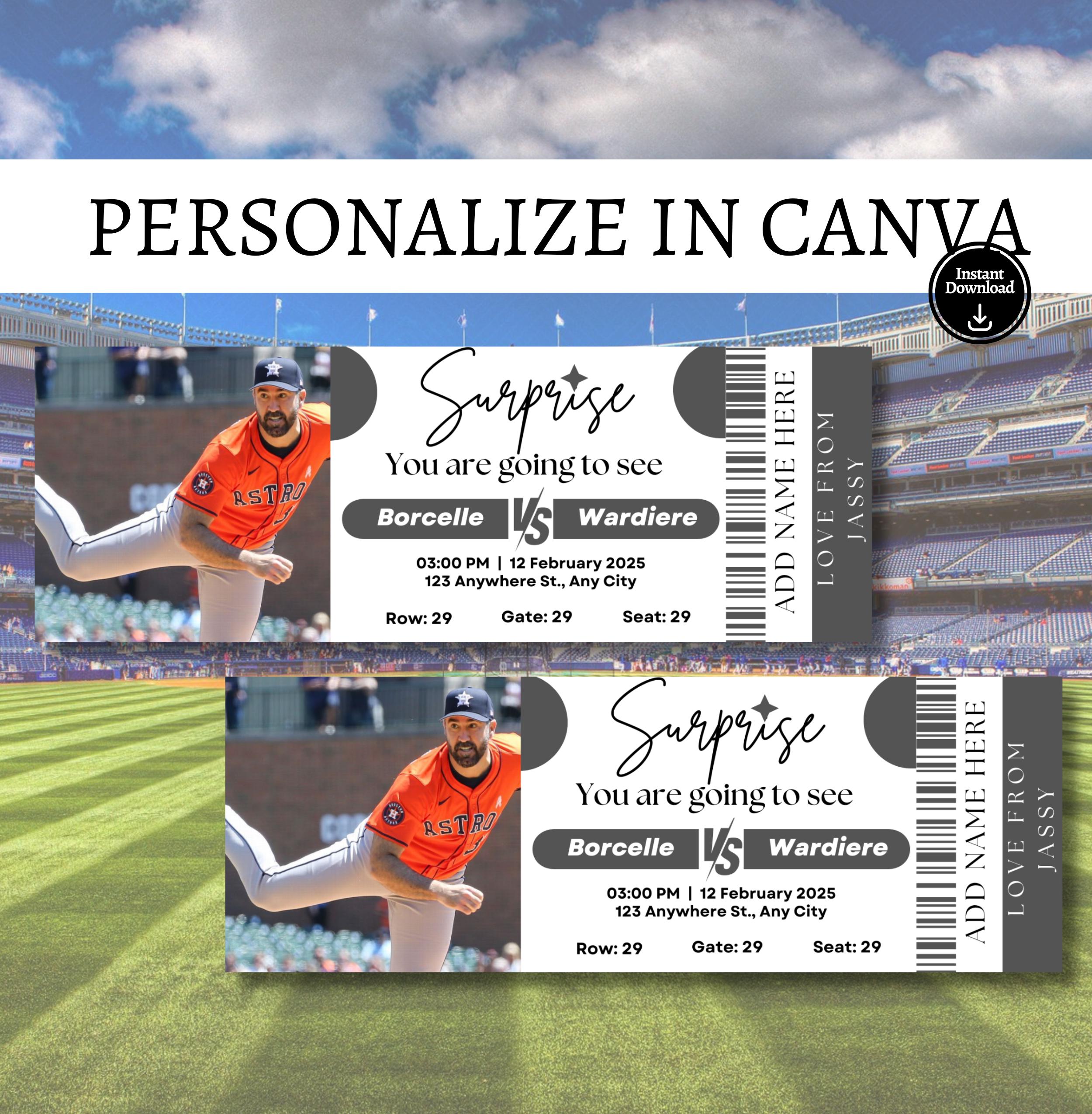 Editable Baseball Tickets, Surprise Tickets, Baseball Ticket Template ...