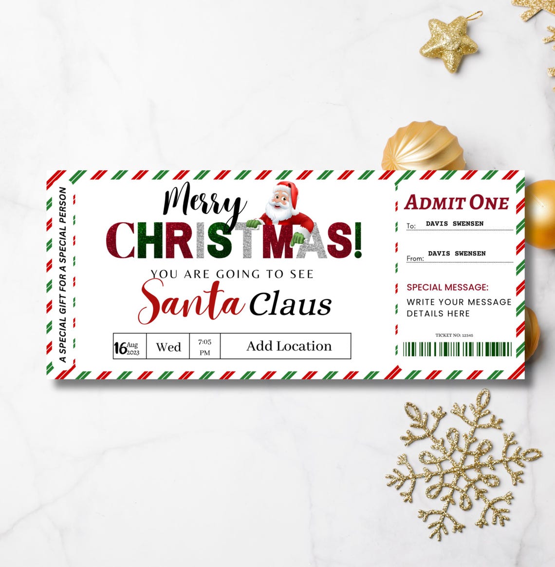 Santa Ticket Printable, Santa's Grotto Ticket Template, Surprise Santa Visit Ticket, Visit to ...