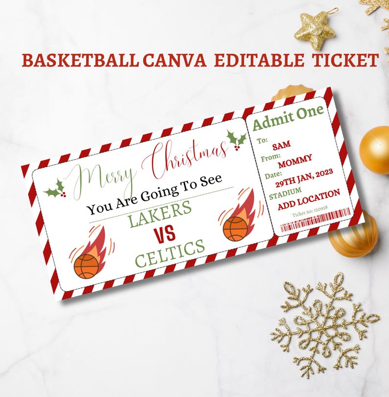 Christmas Basketball Game Ticket: Surprise Gift (printable, Editable ...