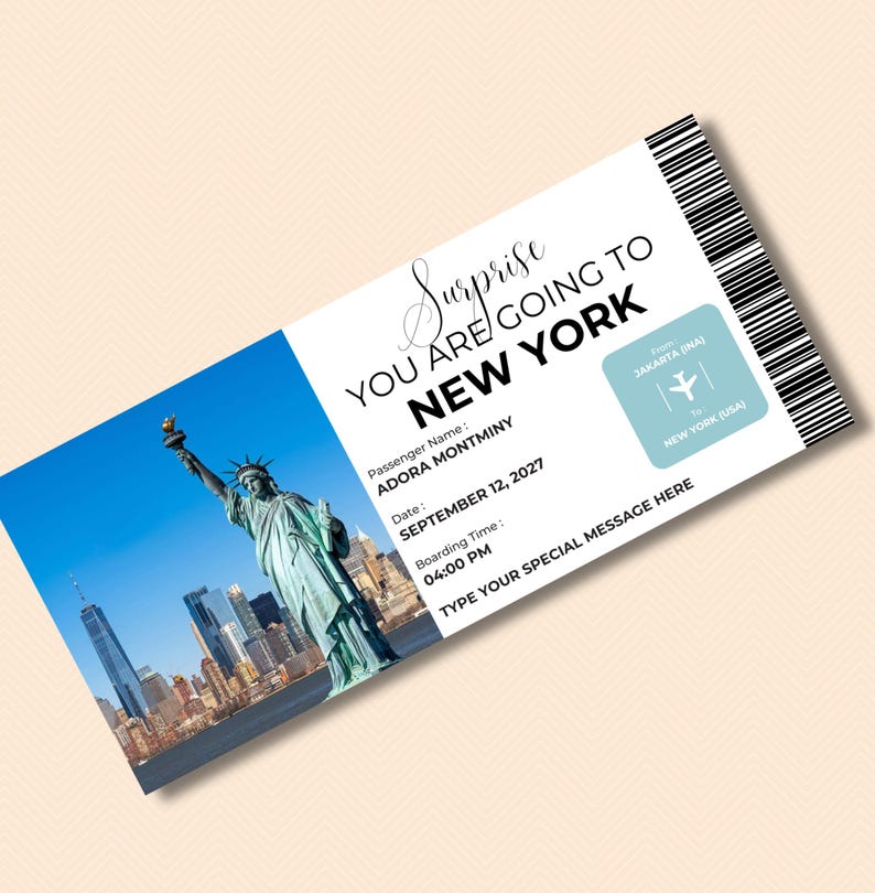 Editable New York Trip Boarding Pass Ticket (digital Download) - Etsy