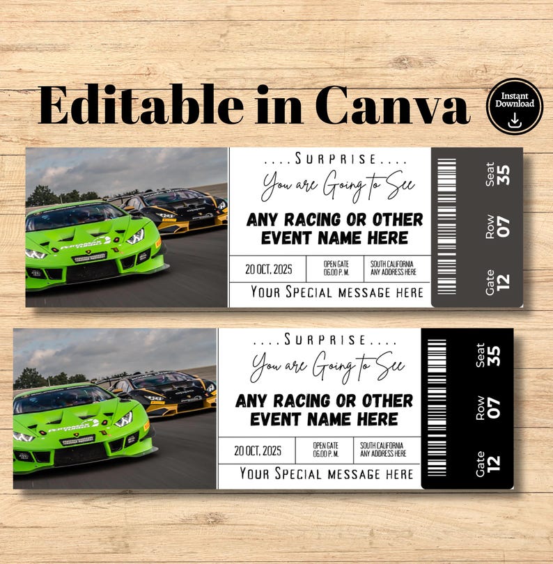 Editable Racing Car Event Ticket Template (digital Download) - Etsy