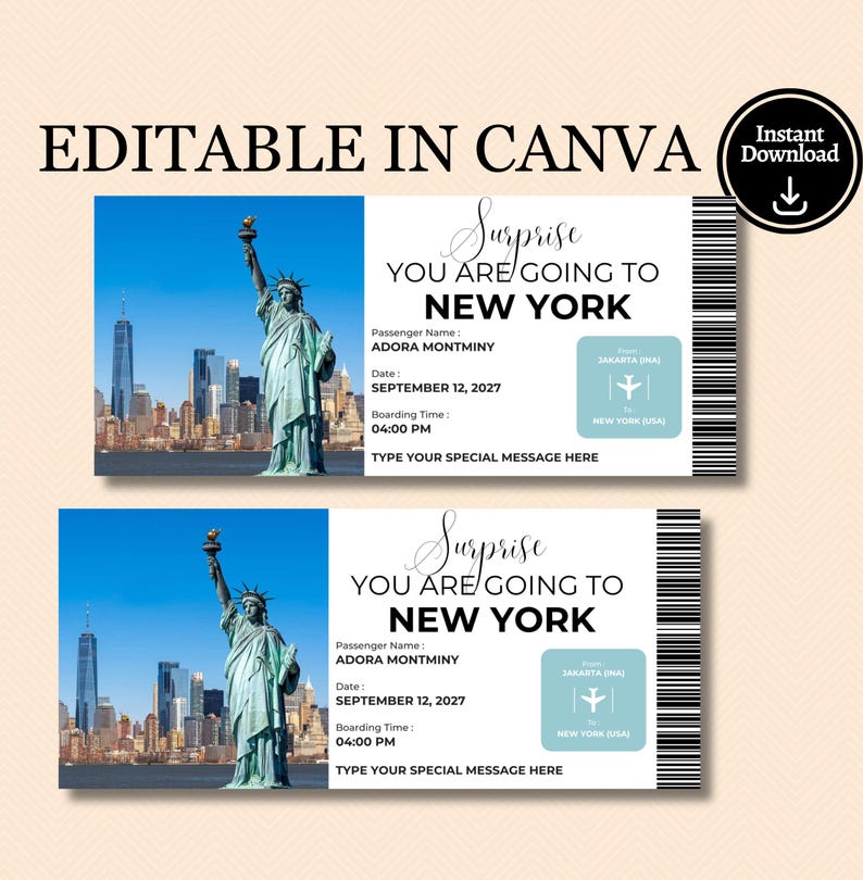 Editable New York Trip Boarding Pass Ticket (digital Download) - Etsy UK