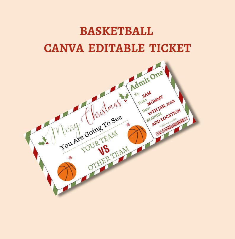 Christmas Basketball Game Ticket: Surprise Reveal (digital Download) - Etsy