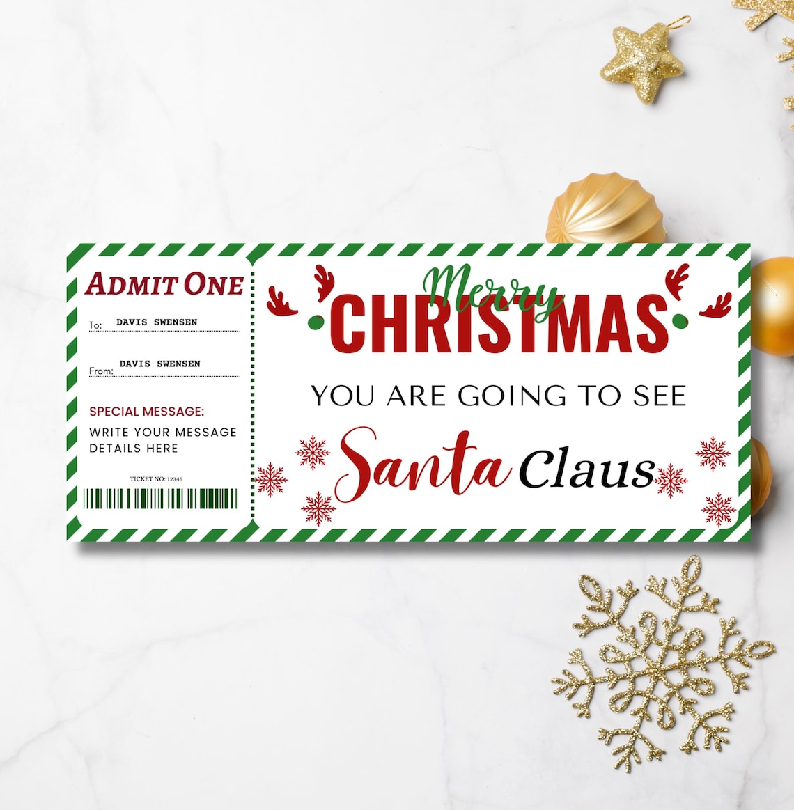 Visit to Santa Ticket ,santa's Grotto Ticket Template, Surprise Santa Visit Ticket, Visit to ...