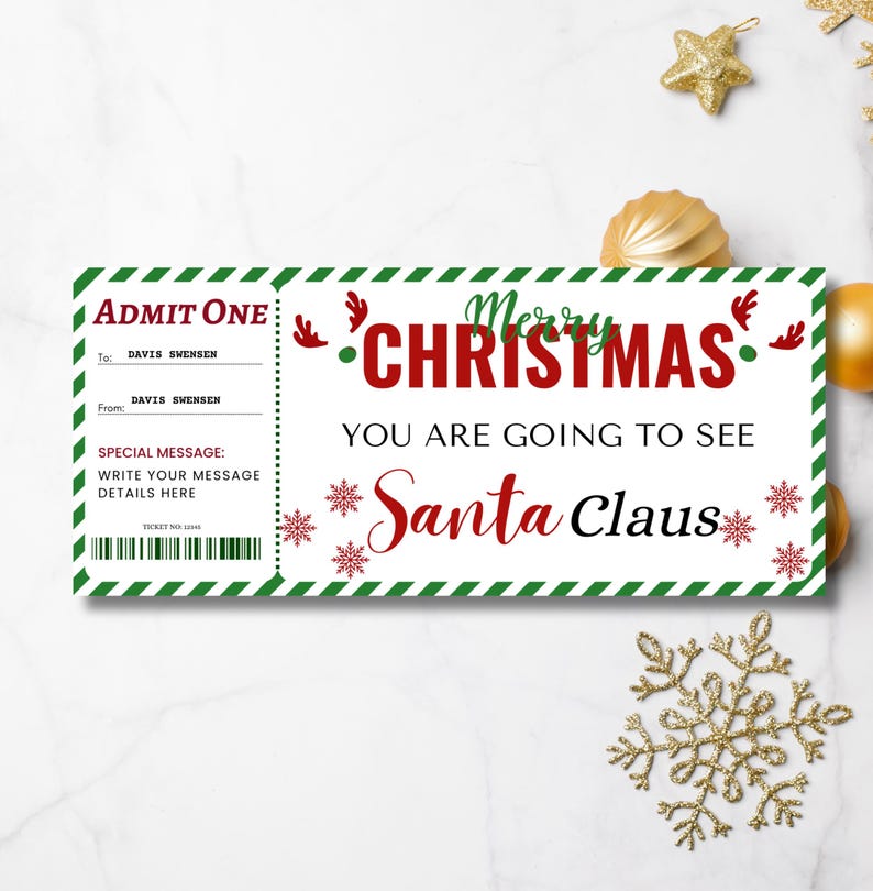 Visit to Santa Ticket ,santa's Grotto Ticket Template, Surprise Santa ...