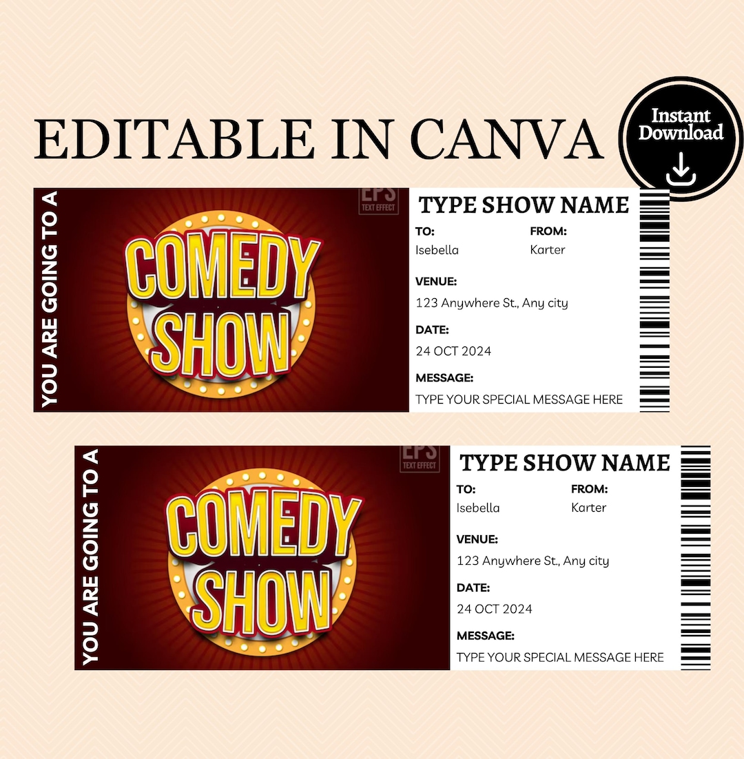 Editable Comedy Show Ticket Template: Printable Gift Voucher (digital ...