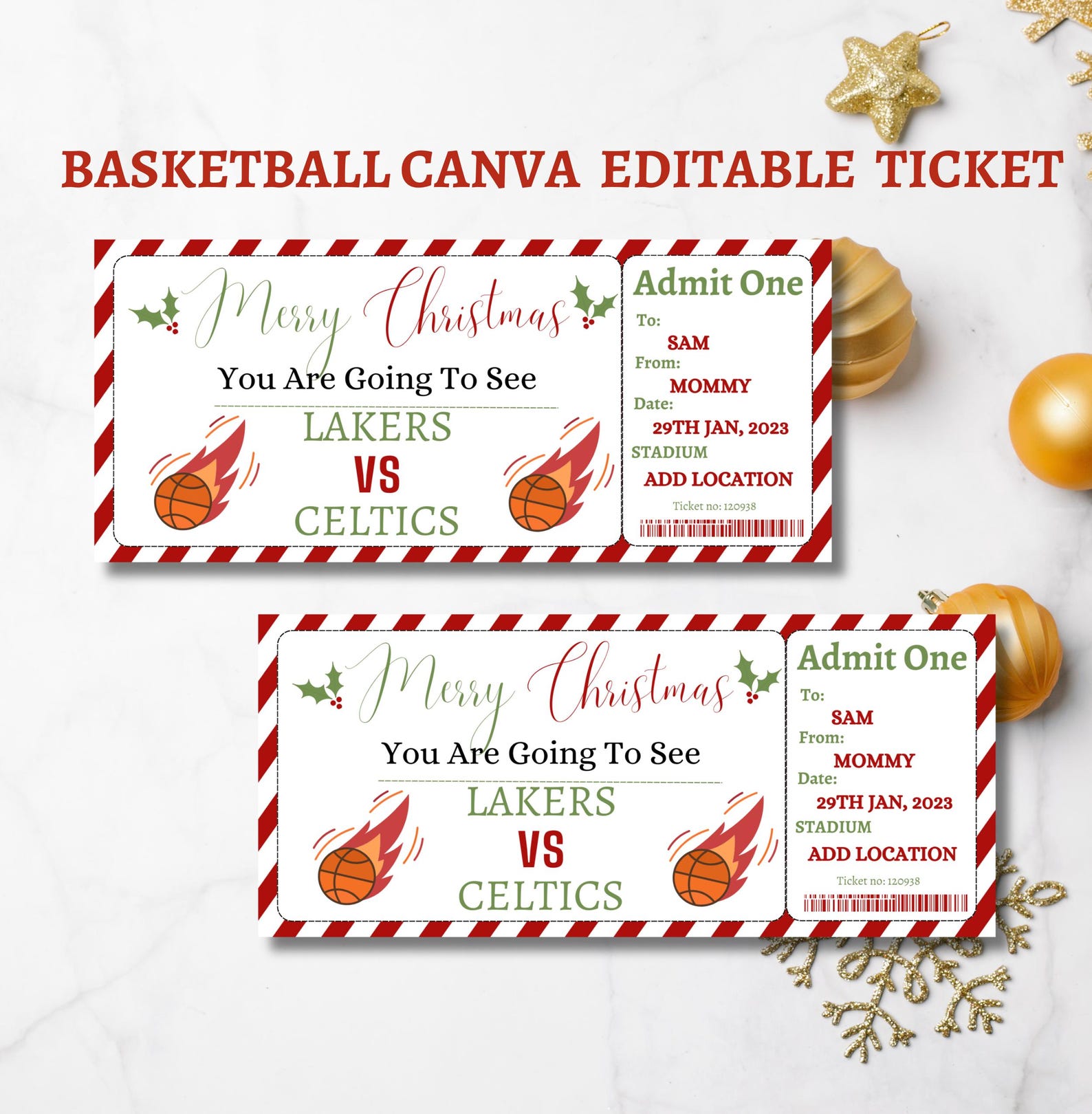 Christmas Basketball Game Ticket: Surprise Gift (printable, Editable ...