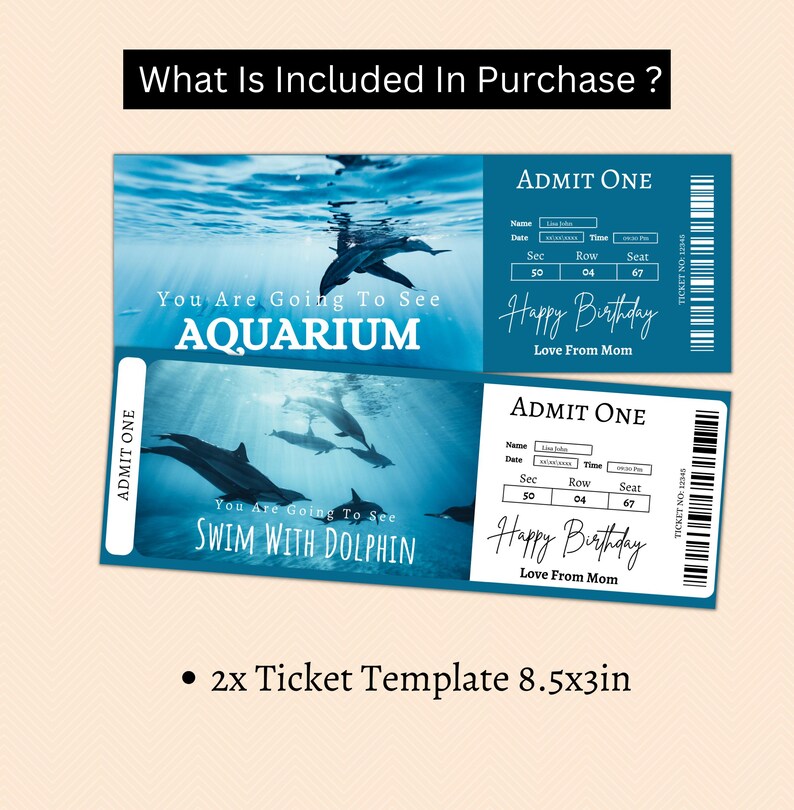 Editable/printable SWIM With DOLPHINS Surprise Trip Tickets. Vacation ...