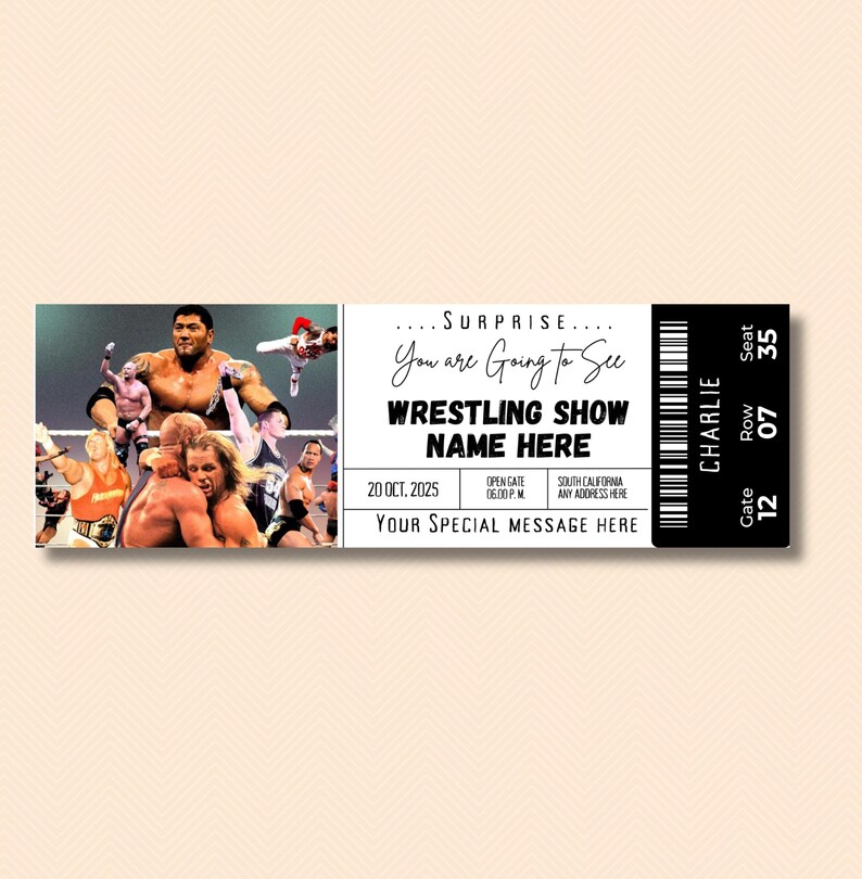 Editable Wrestling Event Ticket Template: Printable Gift Voucher ...
