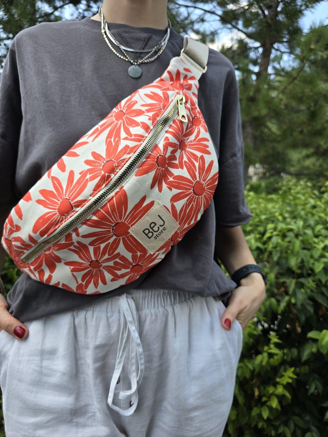 Handmade Denim Fanny Pack, Floral Crossbody Sling Bag - Etsy