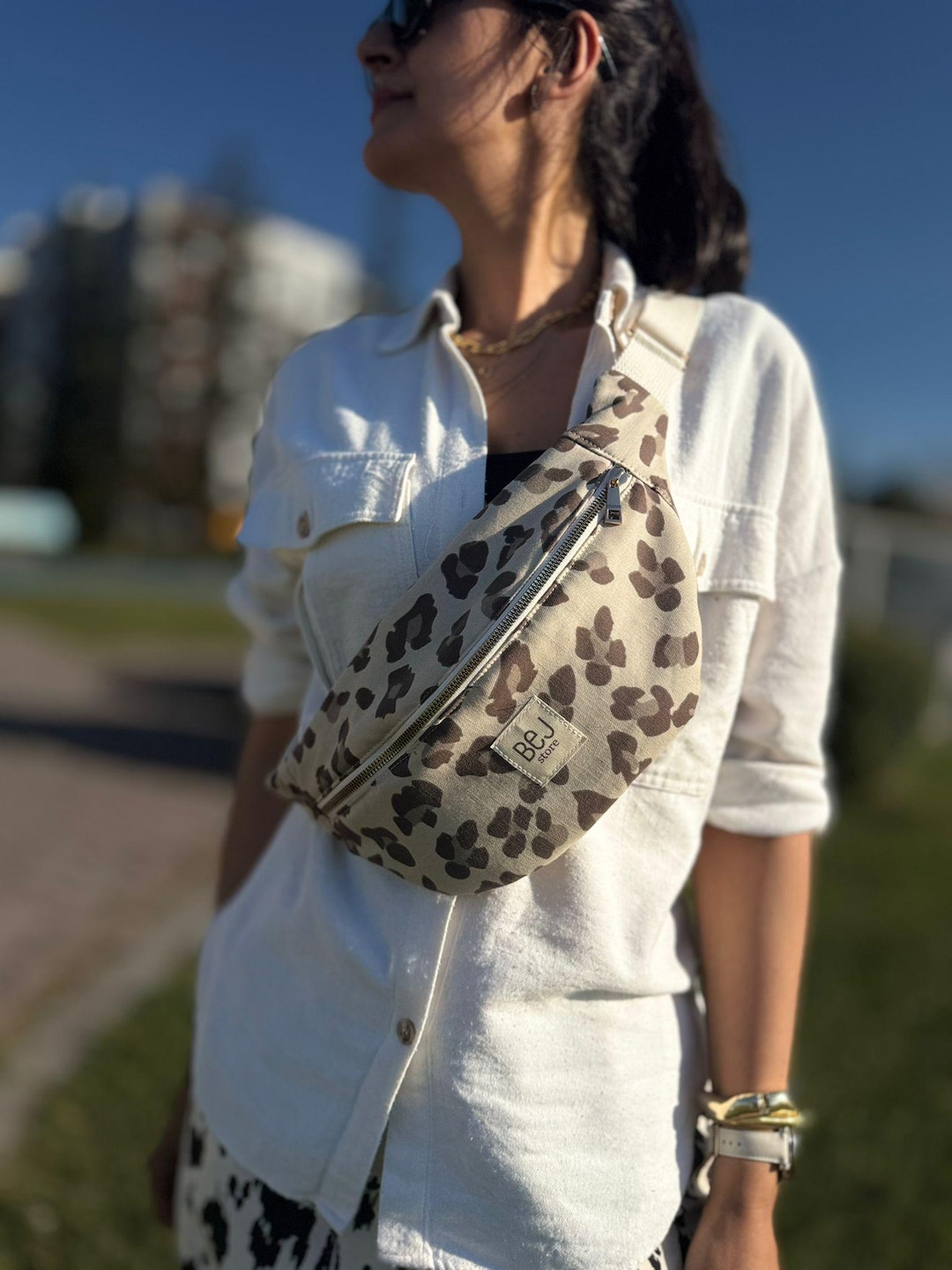 Handmade Denim Banana Bag, Leopard Print Fanny Pack - Etsy