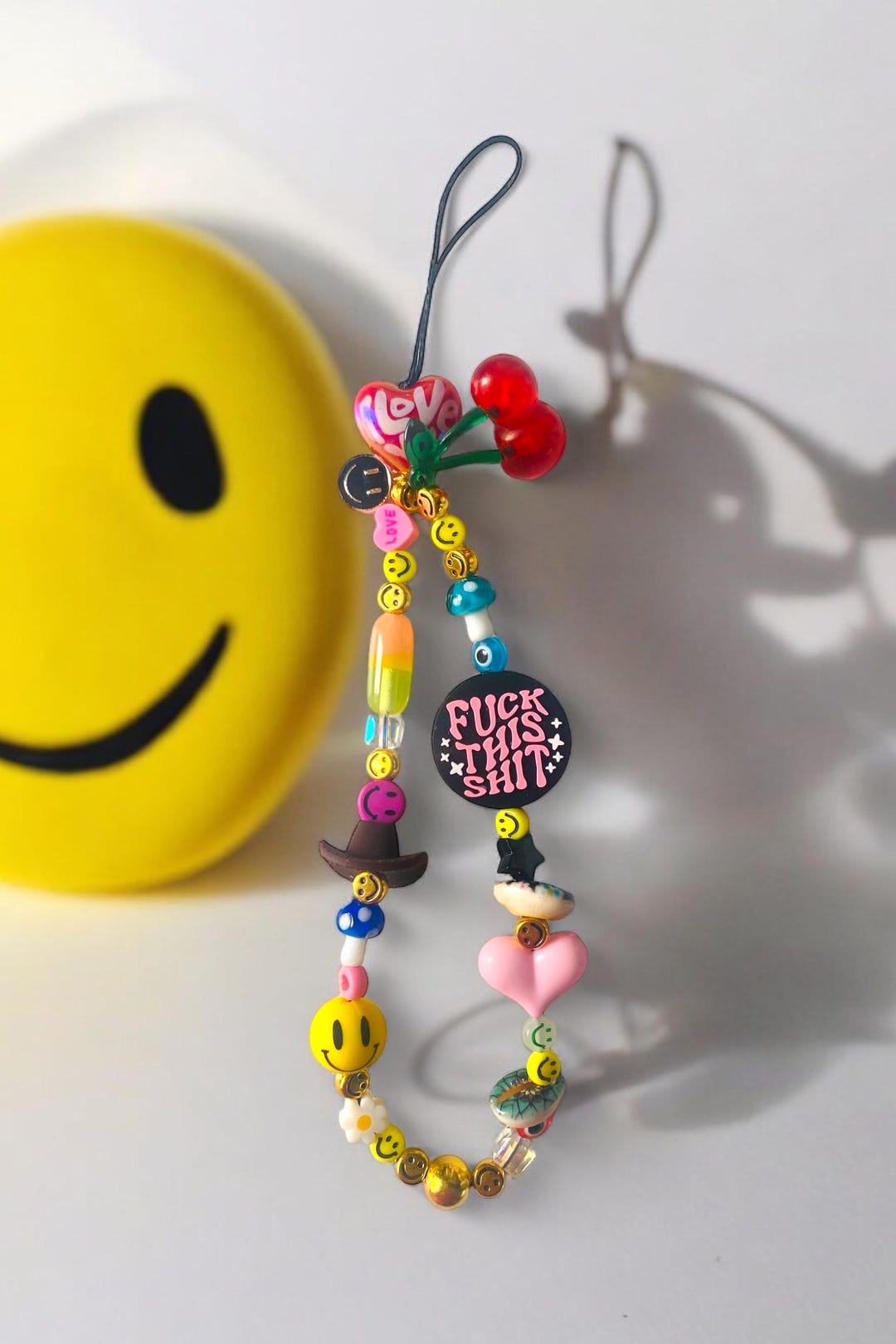 Trendy Cherry Cowboy Chunky Black Phone Charm Colourful Chunky Beaded ...