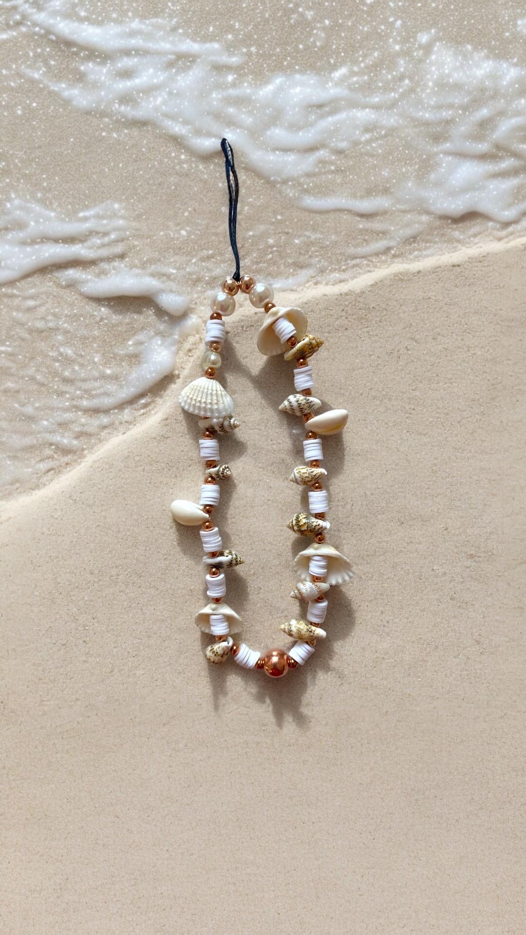 Handmade Real Shell Phone Charm With Pearls, Real Shells & Rose Gold ...