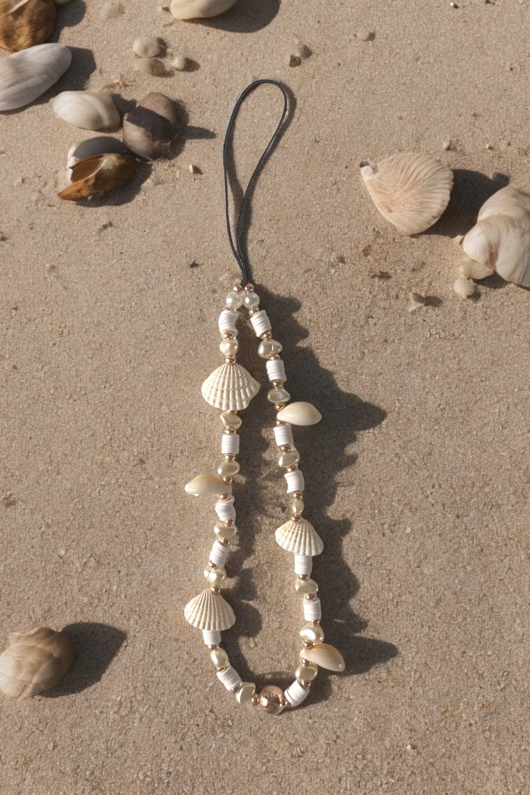 Real Shell Phone Charm With Pearls, Real Shells & Rose Gold Beads ...