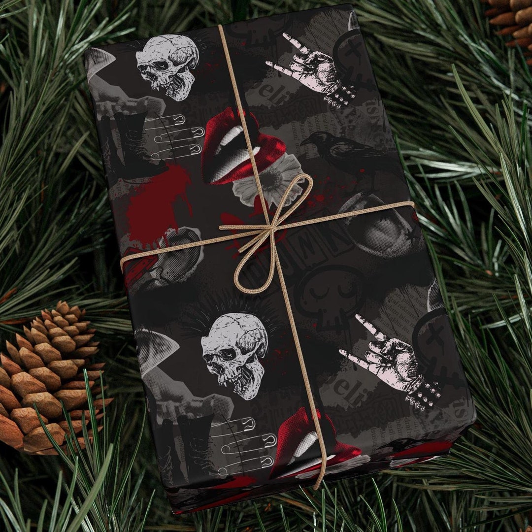 Skull Punk Rock Gift Wrap: Gothic Holiday Paper (matte or Glossy) - Etsy