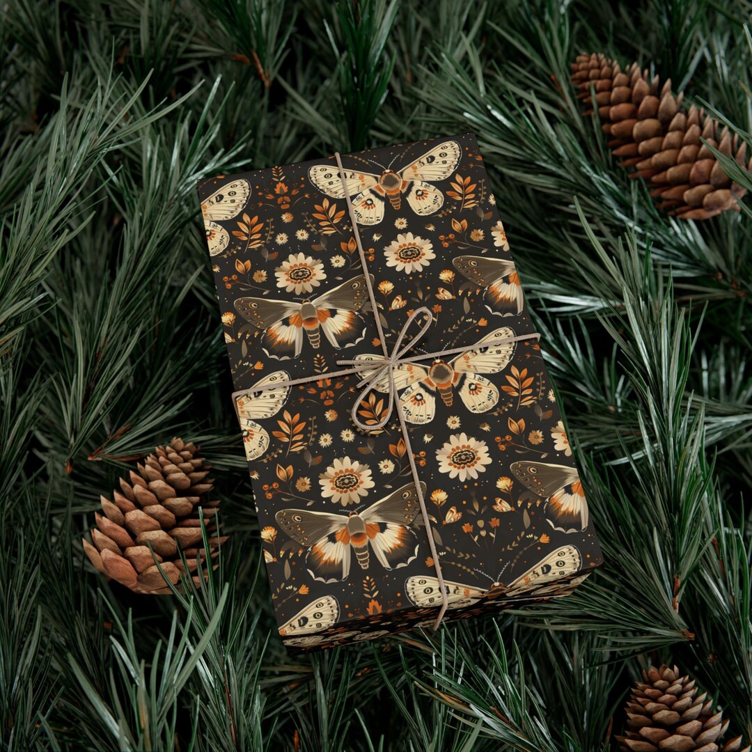 Moth Wrapping Paper, Floral Butterfly Giftwrap, Fine Art Paper, Matte ...