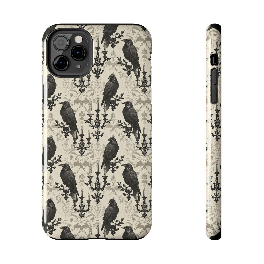 Elegance of the Night: Crow & Damask Phone Case iPhone Samsung Galaxy ...