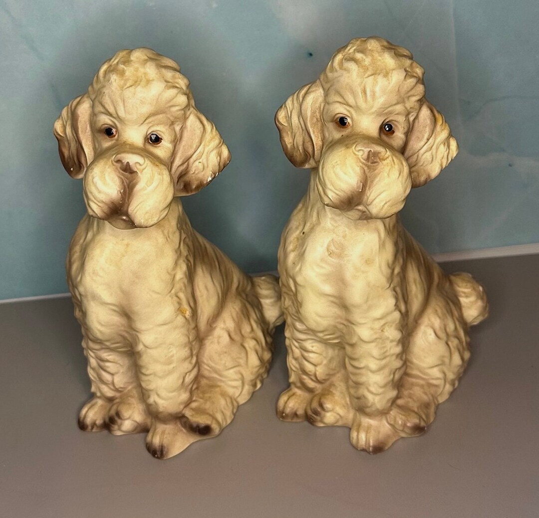 Pair of Vintage Japanese Ceramic Poodle Figurines- Poodle Decor- Poodle ...