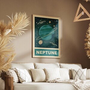 Retro Neptune Digital Poster, Planets, Space, Retro Digital Art, - Etsy
