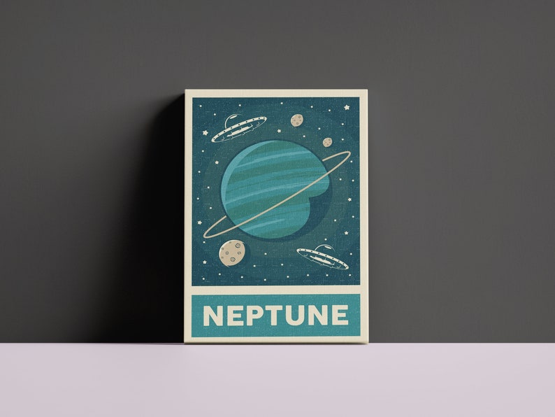 Retro Neptune Digital Poster, Planets, Space, Retro Digital Art, - Etsy