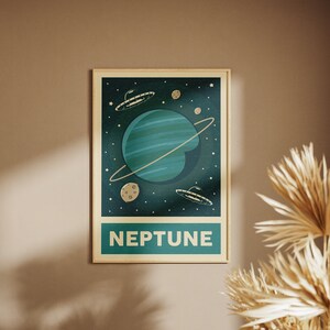 Retro Neptune Digital Poster, Planets, Space, Retro Digital Art, - Etsy