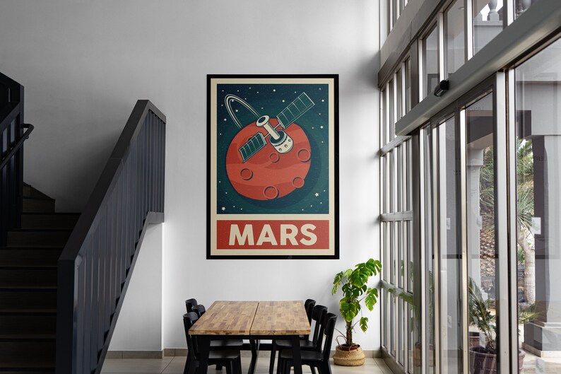 Retro Mars Digital Poster, Planets, Space, Retro Digital Art, - Etsy