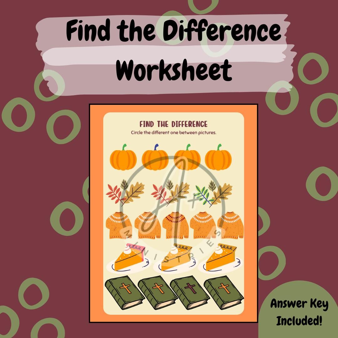 Find the Difference Fall Worksheet - Children's Church - Etsy