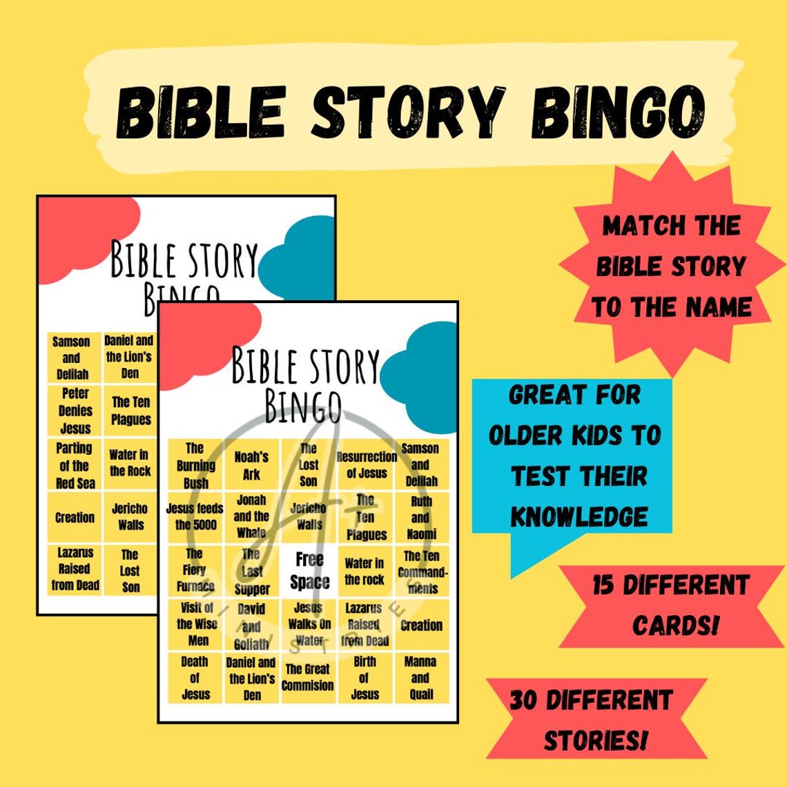 Bible Story Bingo Game - Children/older Kids Church - Etsy