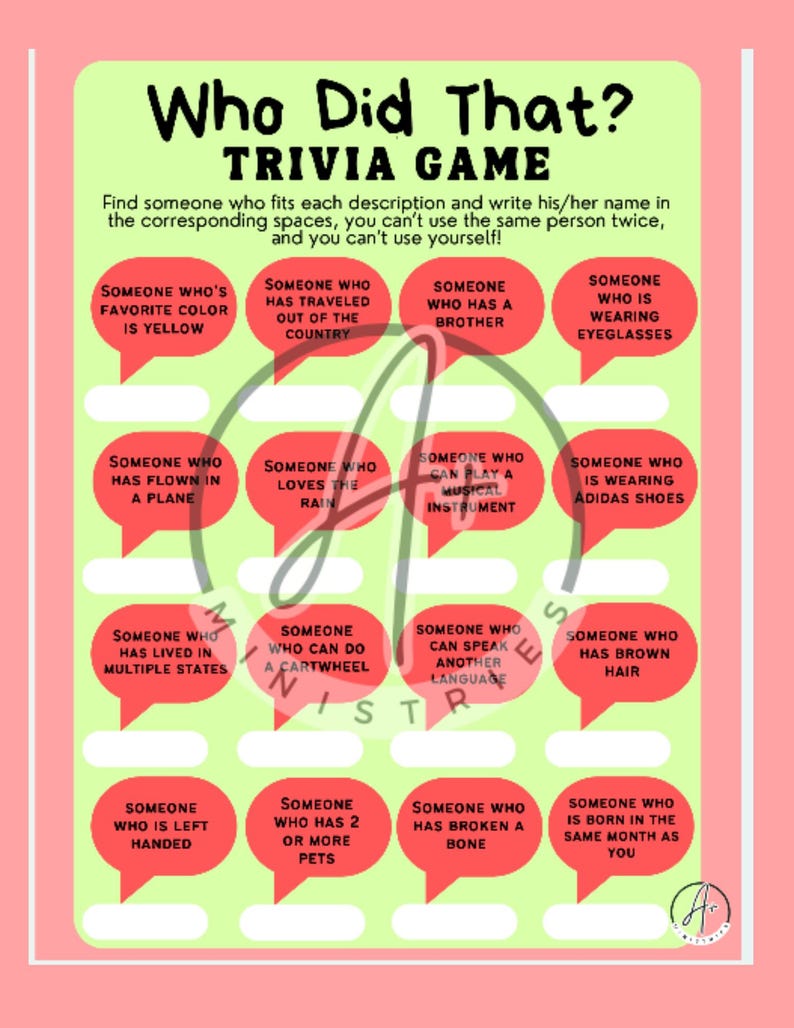 Who Did That Trivia Game for Getting to Know Each Other for Kids, Teens ...