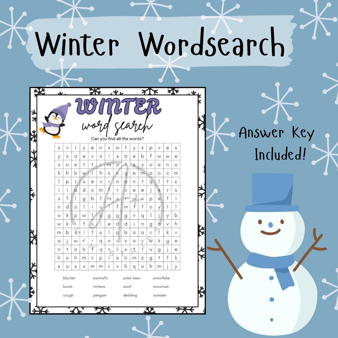 Sopa de letras de invierno para niños (Descarga digital) - Etsy España