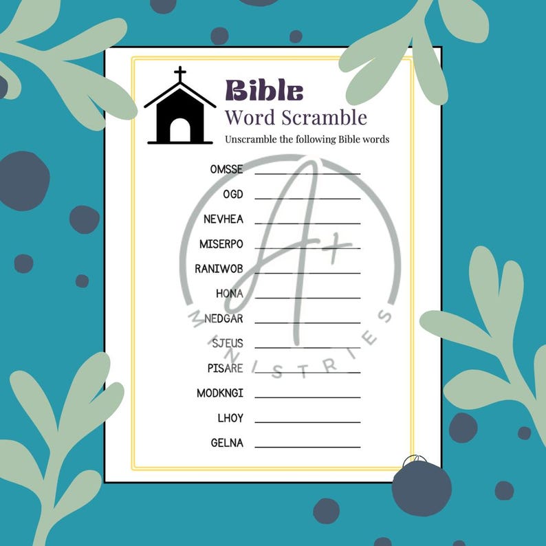 Bible Word Unscramble Worksheet - Children's Church - Etsy
