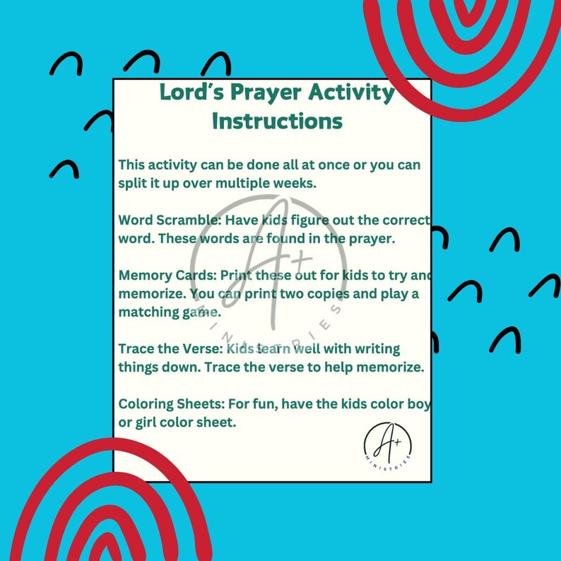 Lord's Prayer Activity Sheets Children's Church - Etsy