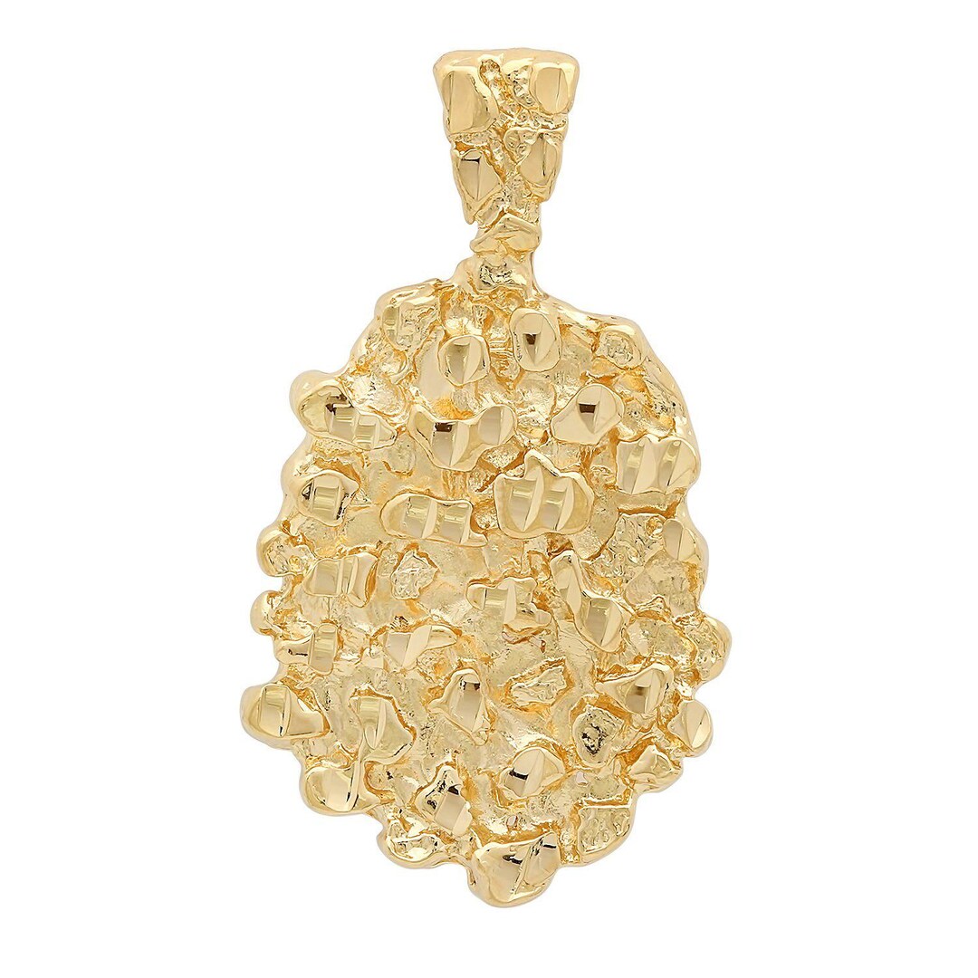 14k Gold Plated Chunky Nugget Drip Cut Textured Medallion Pendant (1" X ...
