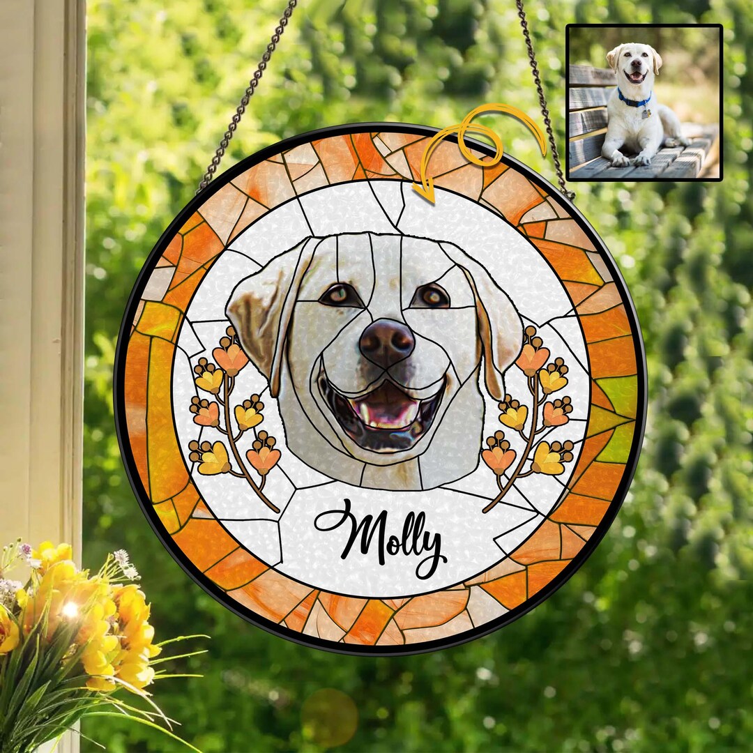 Custom Pet Portrait Stained Glass Suncatcher, Stained Glass Dog ...