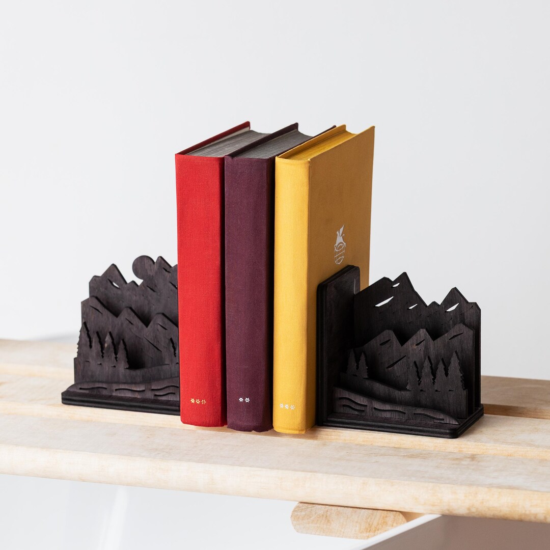 Mountain Bookends, Wooden Bookends, Rustic Bookends, Nature Bookends ...