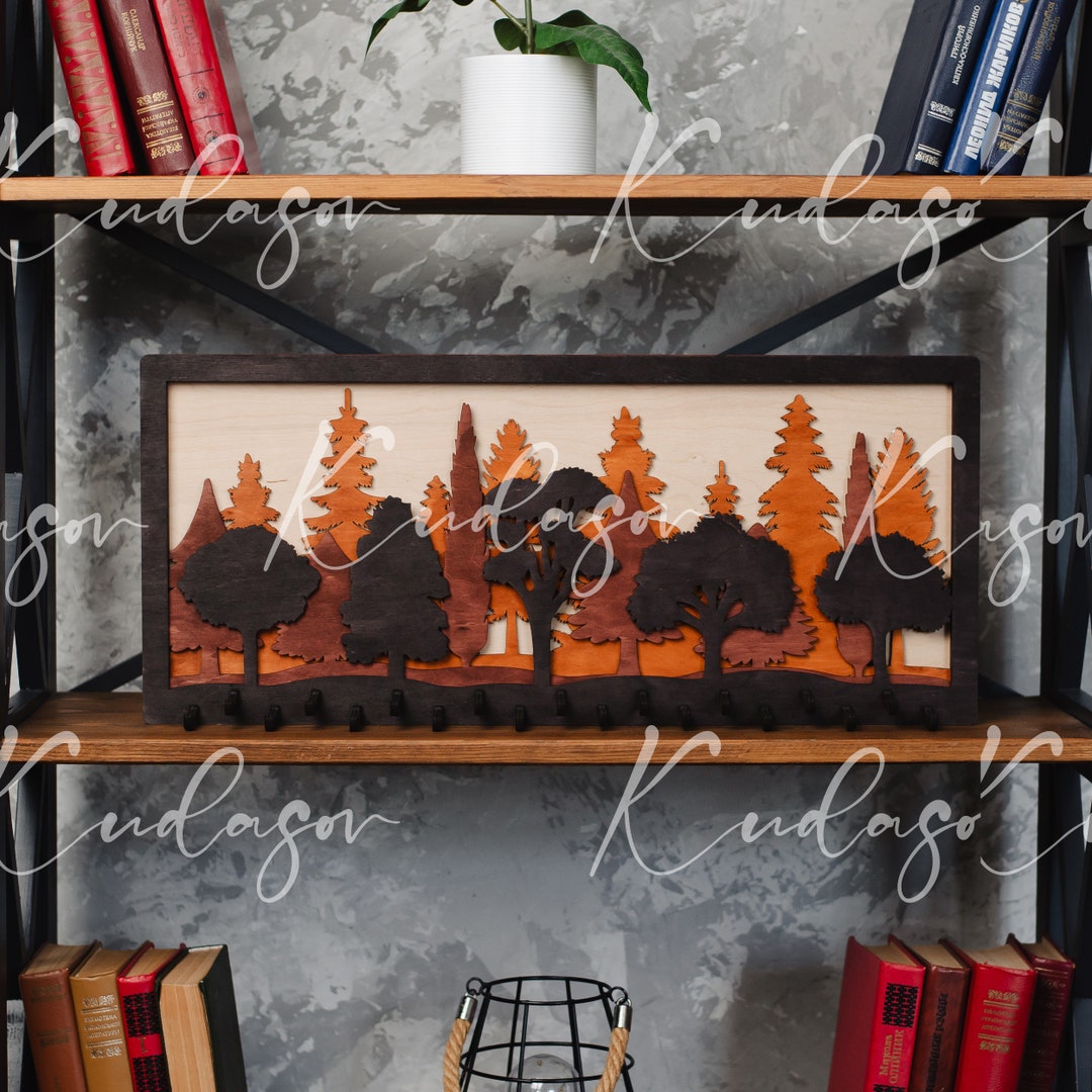 Wooden Key Holder, Nature Key Hanger for Wall, Forest Key Rack With ...