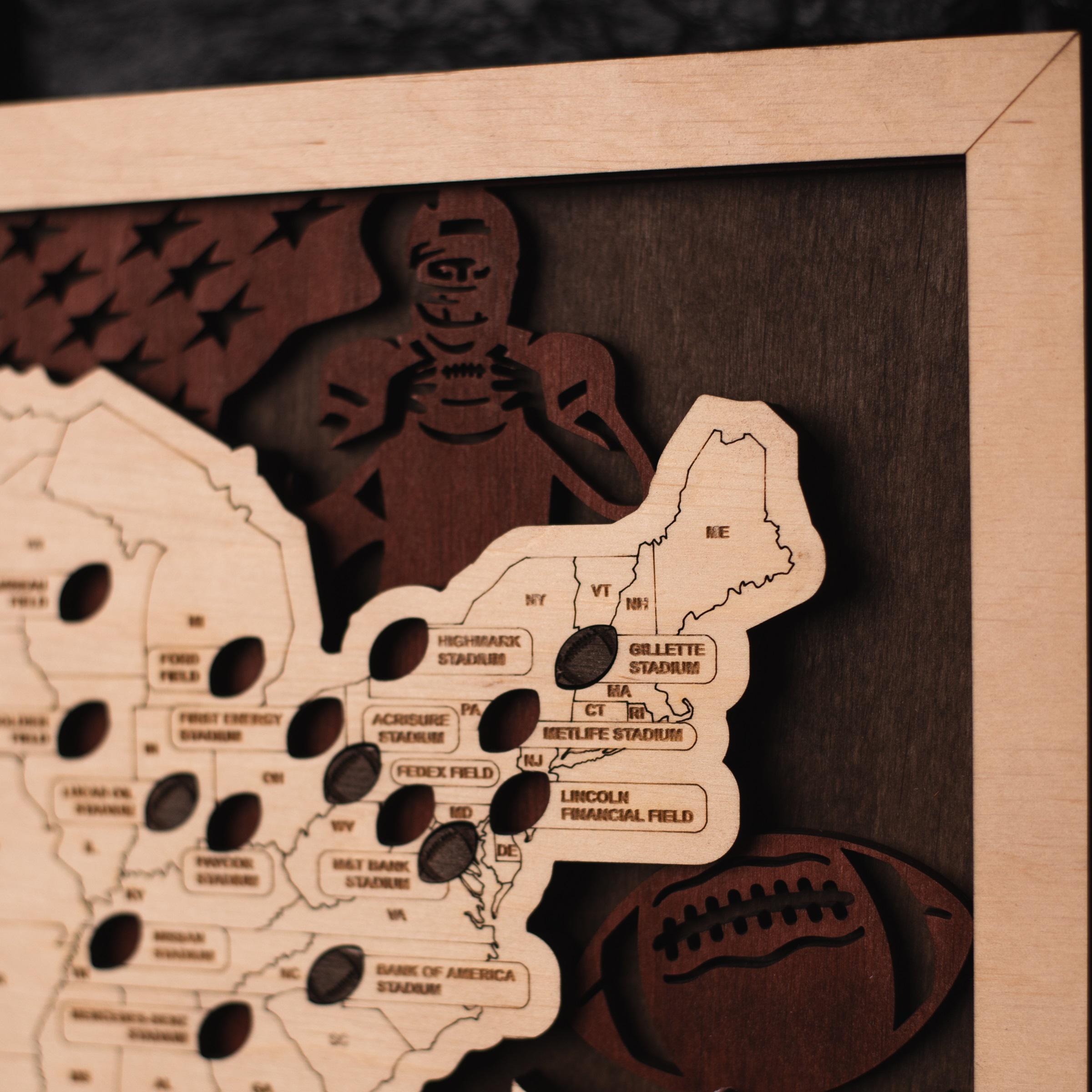 Custom Football Stadium Travel Map, Nfl Stadium Travel Map, Football ...