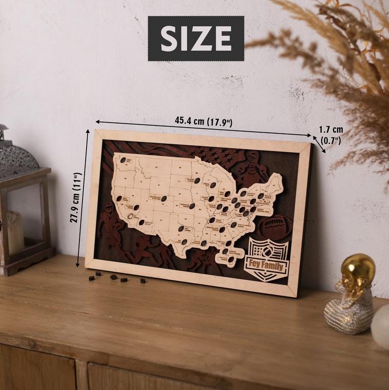 Custom Football Stadium Travel Map, Nfl Stadium Travel Map, Football ...