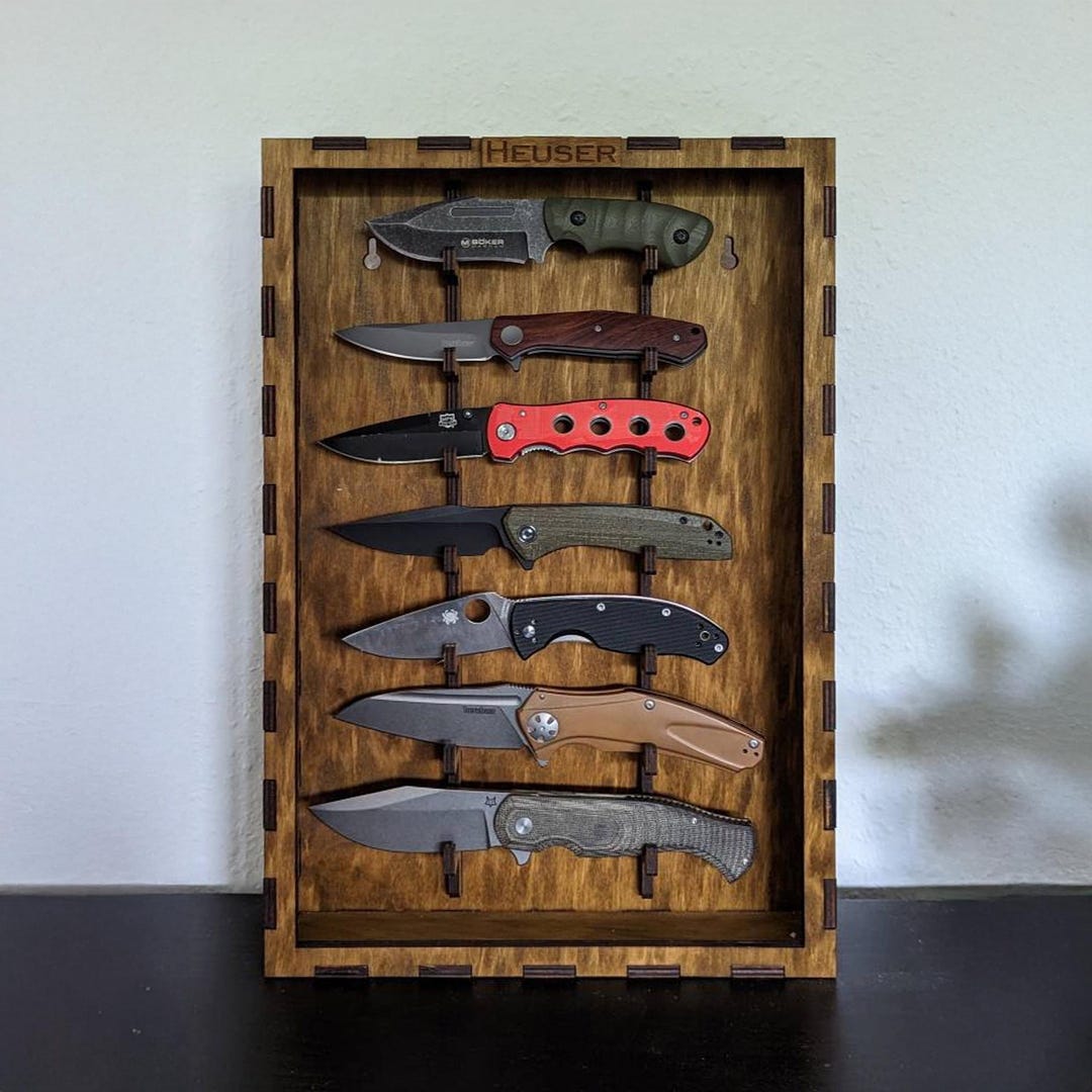 Pocket Knife Display Case, Wooden Knife Storage, Knife Organizer Wall ...