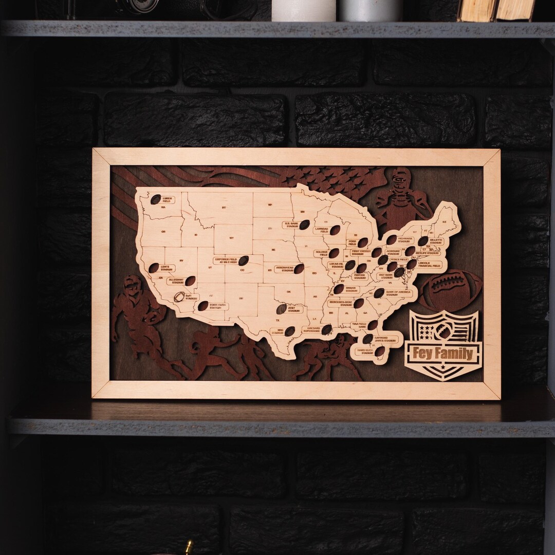 Custom Football Stadium Travel Map, Nfl Stadium Travel Map, Football ...