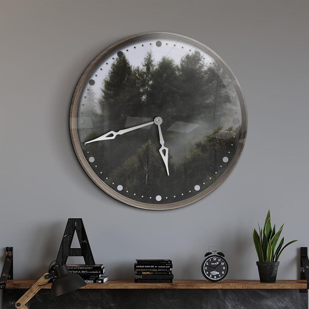 Foggy Forest Wall Clock,pine Tree Wall Clock,nature Theme Clock ...