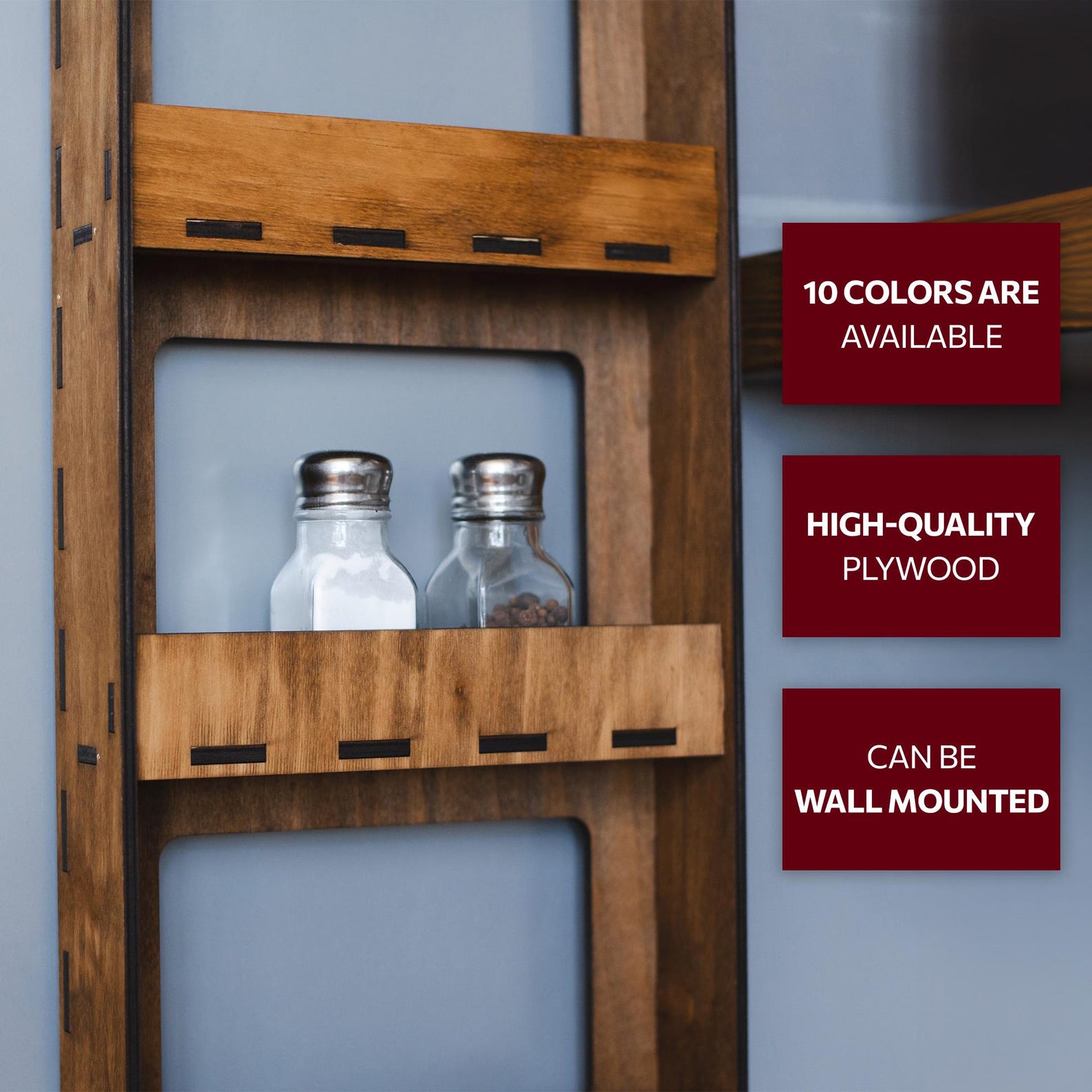 Wall Mount Spice Rack, Wood Spice Rack, Spice Organizer, Spice Jar ...