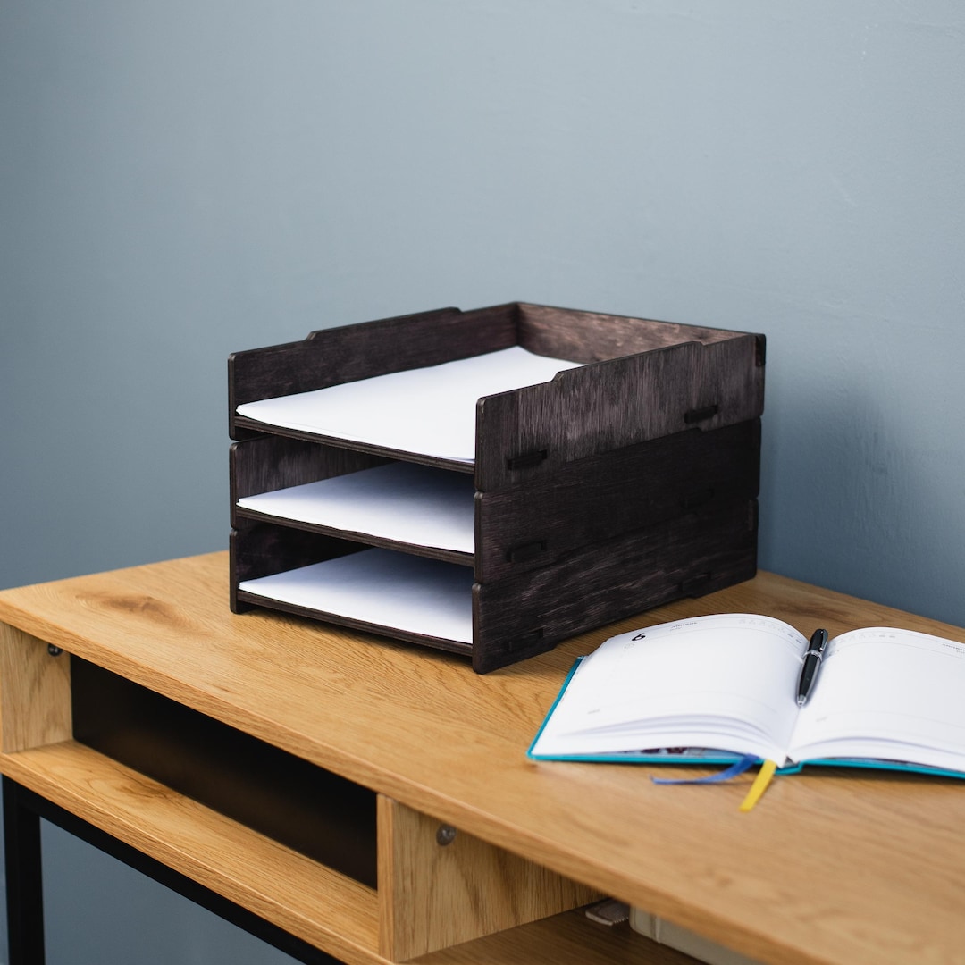 Wooden Desk Paper Tray, Document Storage Organizer, File Holder for ...