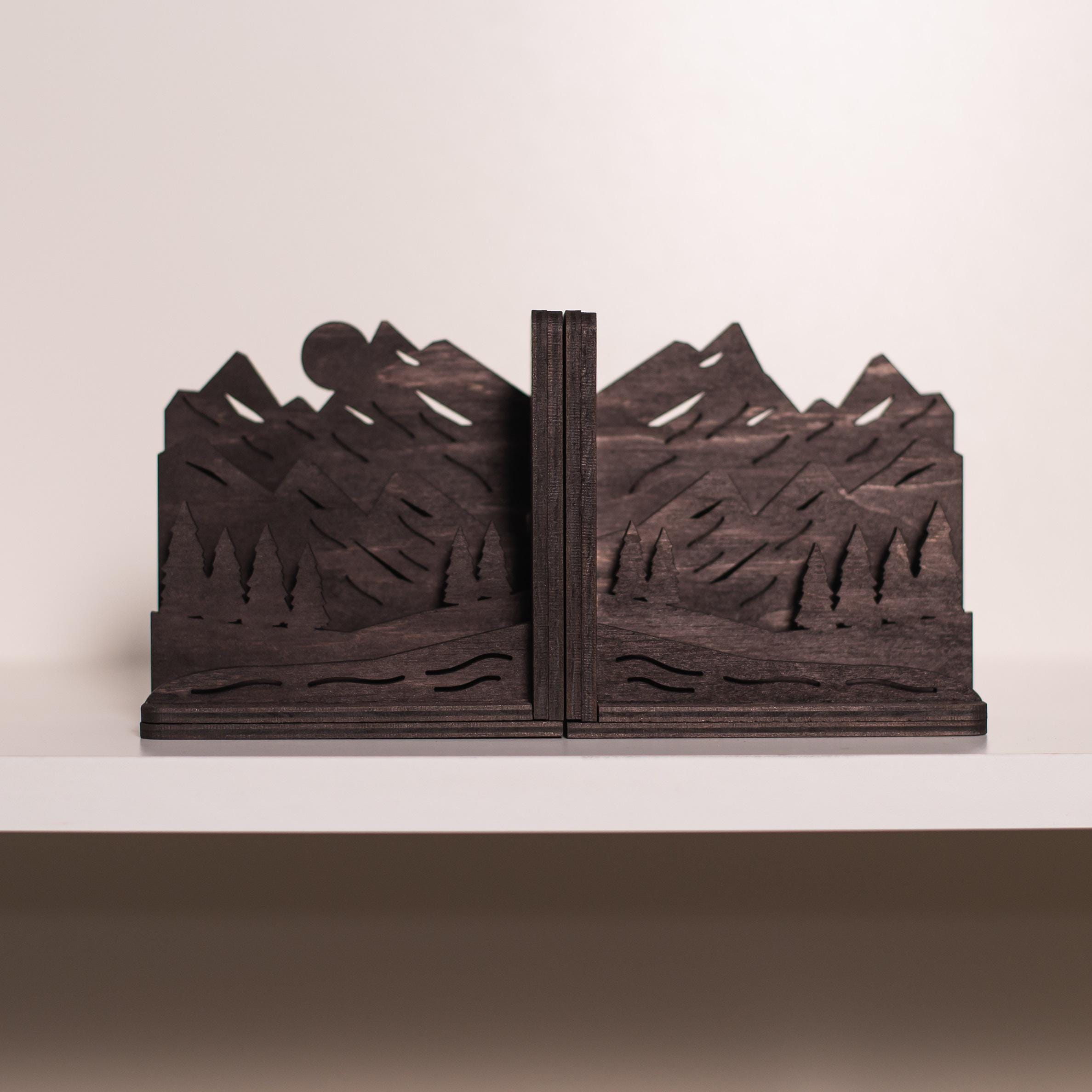 Mountain Bookends, Wooden Bookends, Decorative Bookends, Unique ...