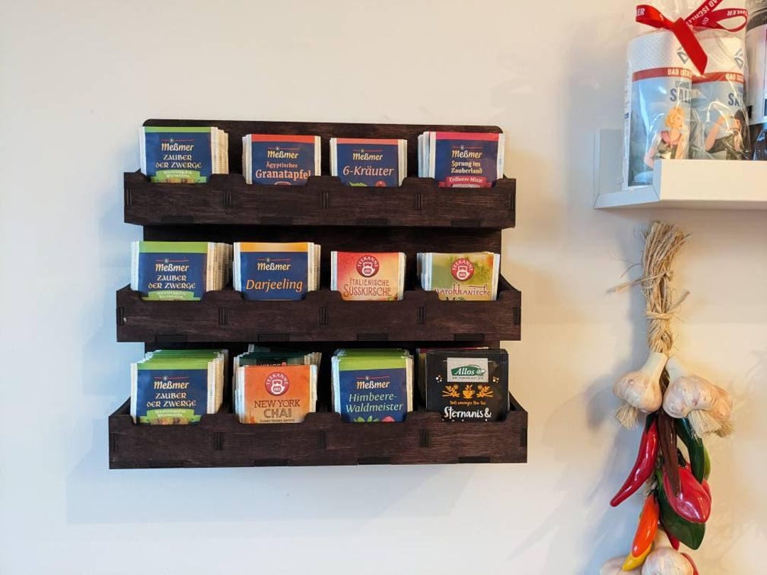 Wood Tea Bag Holder, Tea Bag Storage Stand, Tea Display Shelf, Wall ...