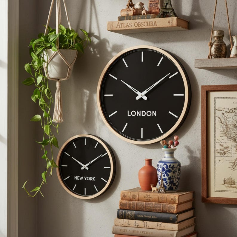 World Clock Wall Clock, Custom City Clock, Personalized Wall Clock ...